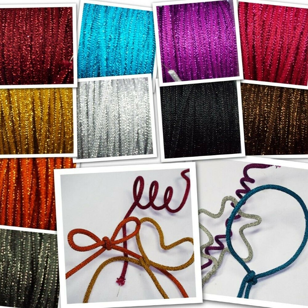 10 COLOUR Wired 6mm Lurex Rope Cord Metallic Bendable Shape Bow Heart 1 ...