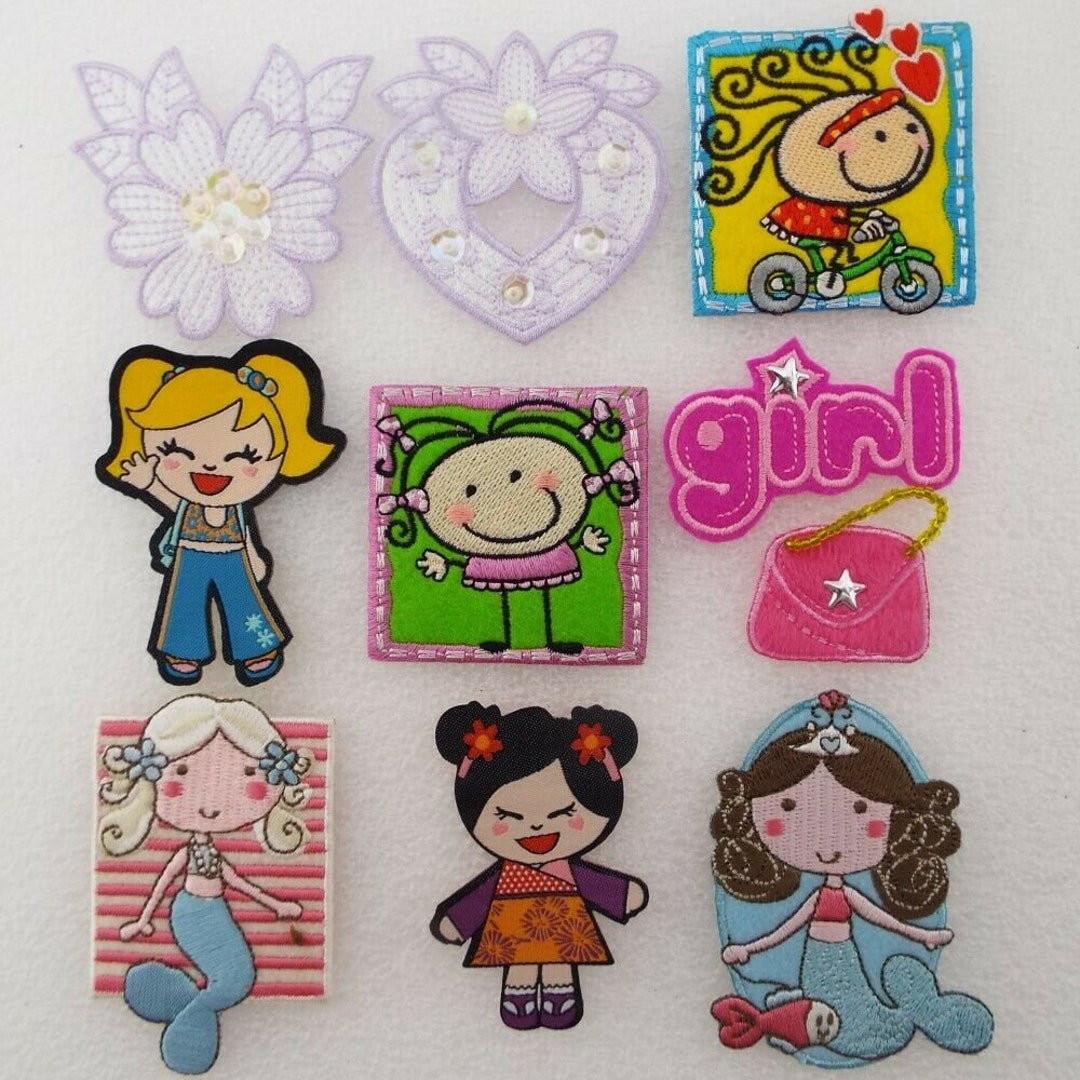 9 DESIGN Iron Or Sew On Motif Girl Childs Lady Blanket Trouser Coat Hat ...
