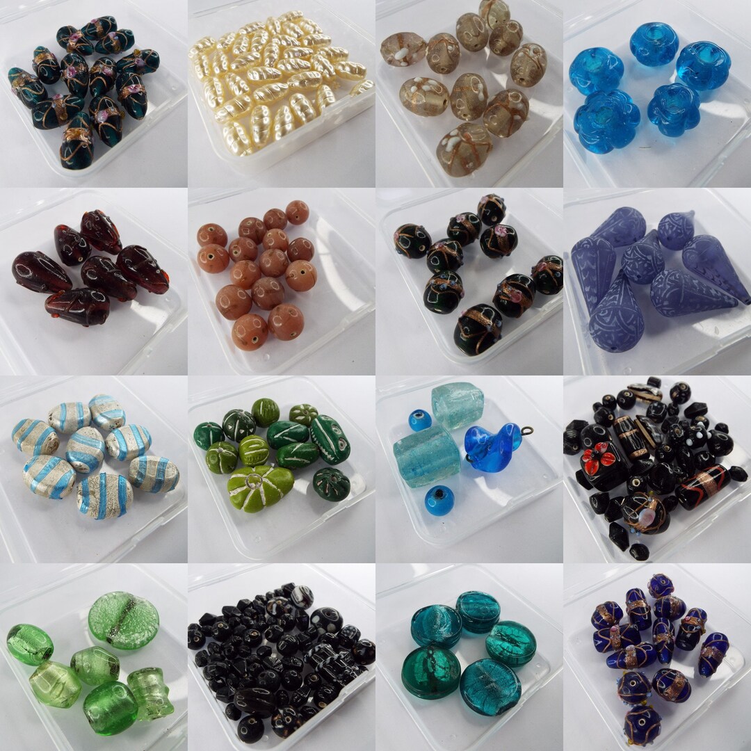 16 TYPE Various Bead Packs Round Large Decorated Silver Foil Unique ...