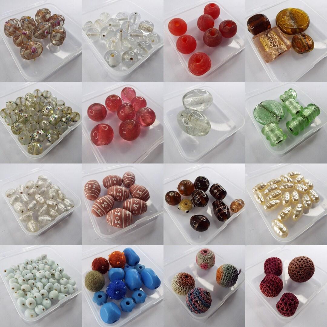 16 TYPE Various Bead Packs Round Large Decorated Silver Foil Unique ...