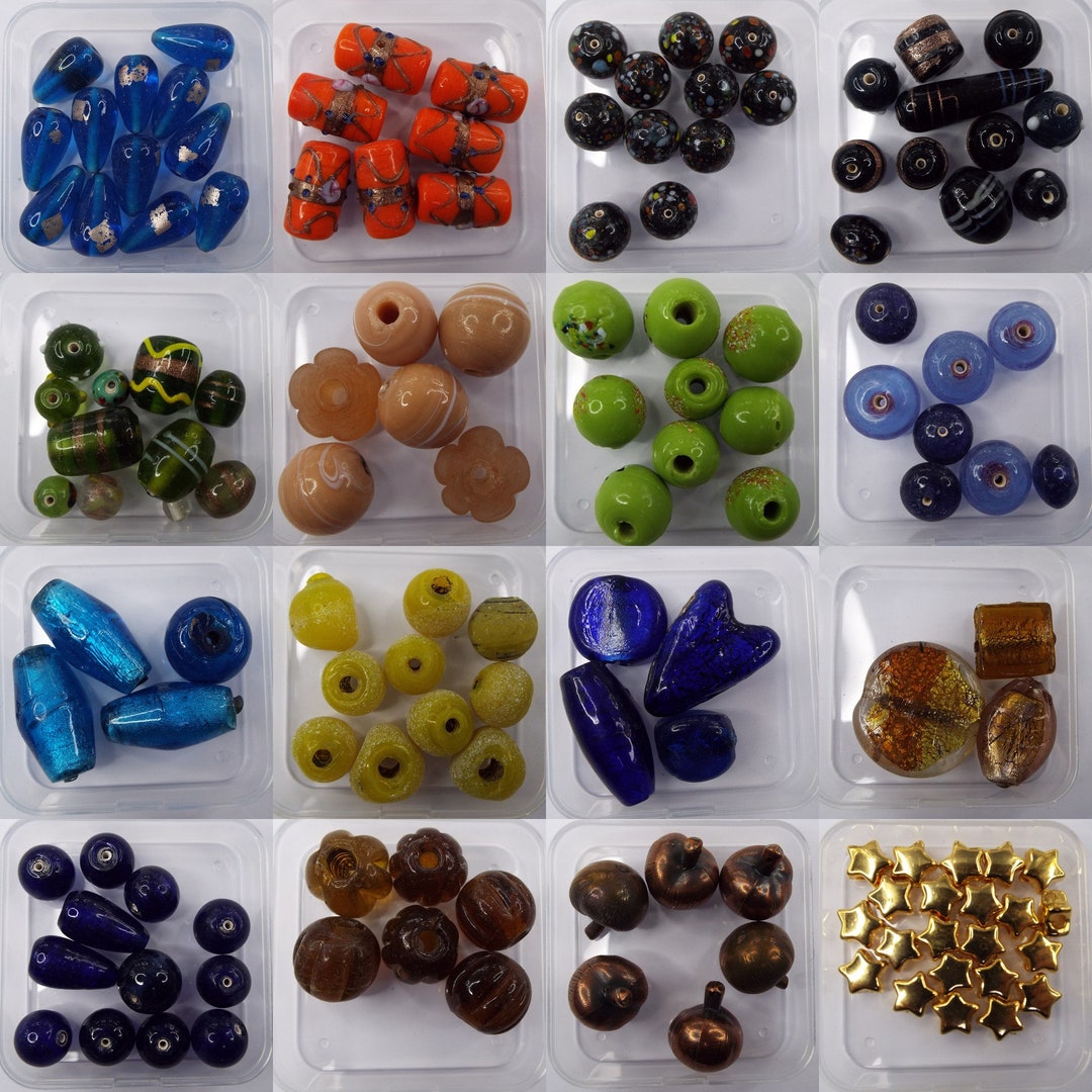 16 TYPE Various Bead Packs Round Large Decorated Silver Foil Unique ...