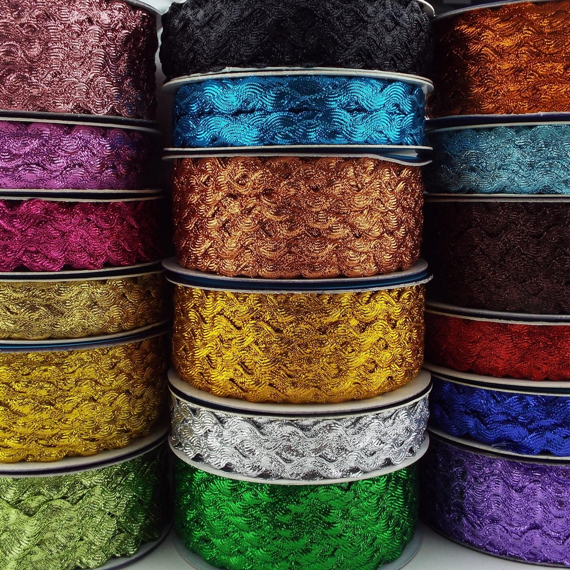 18 COLOUR 14mm Metallic Ric Rac Glitter Ribbon Costume Christmas BUY 1 ...