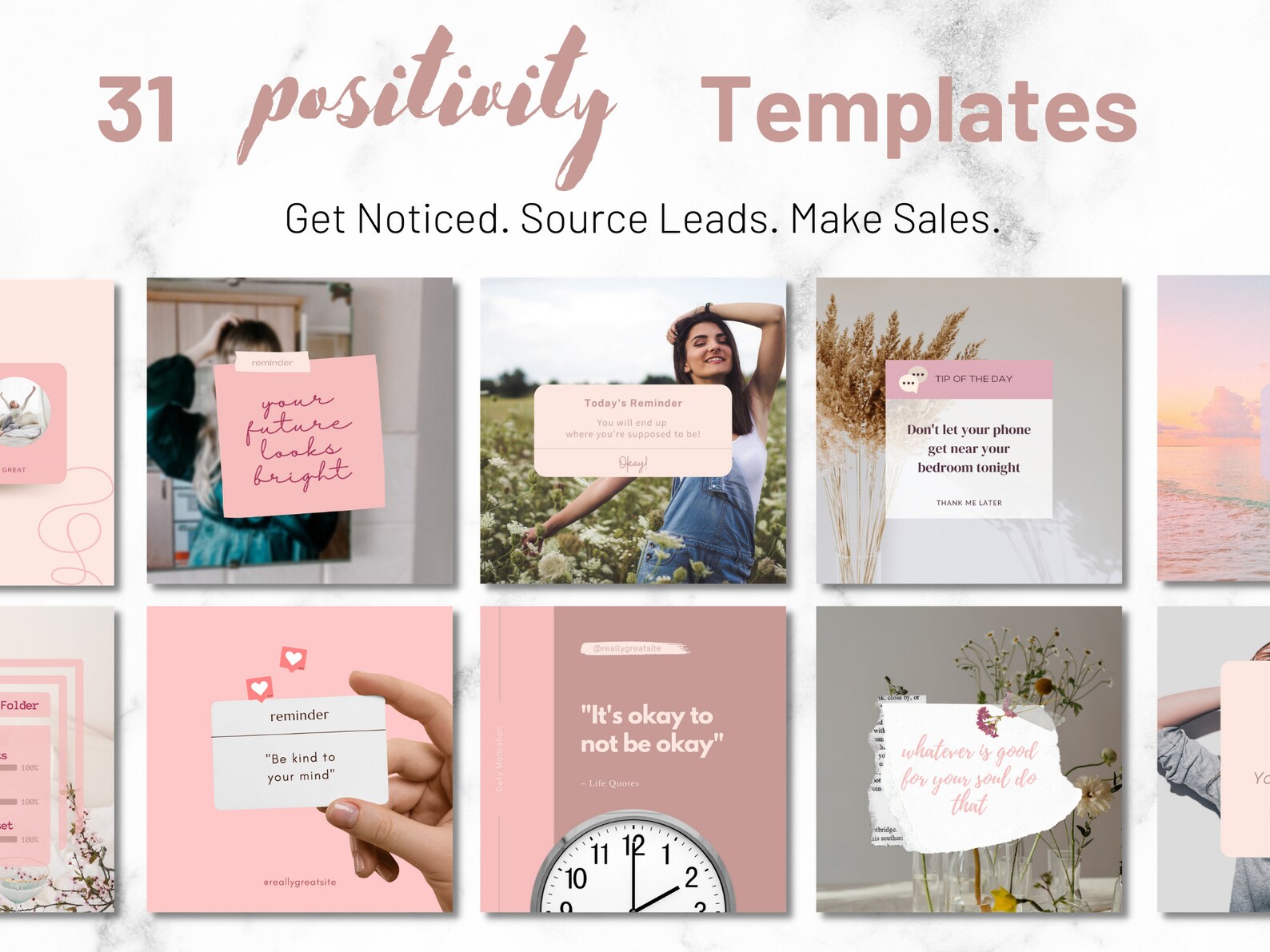 Positivity & Affirmations Instagram Post Templates Canva Templates Pink ...
