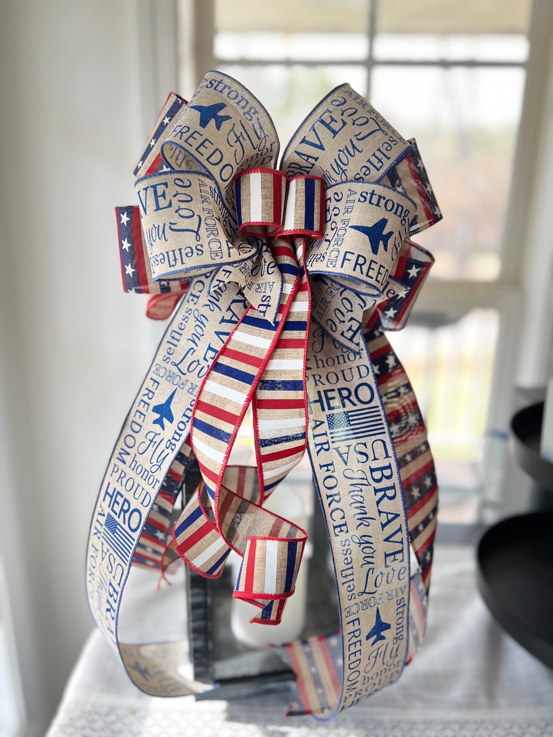 Patriotic Bow, Air Force Bow, USA Bow, Lantern Bow, Military Bow, Fly ...