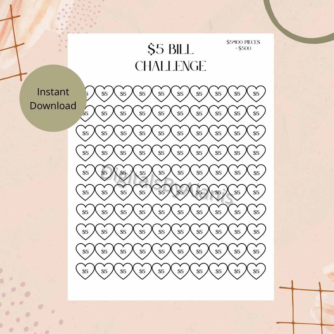 5 Dollar Bill Challenge Printable Savings Challenge Savings - Etsy