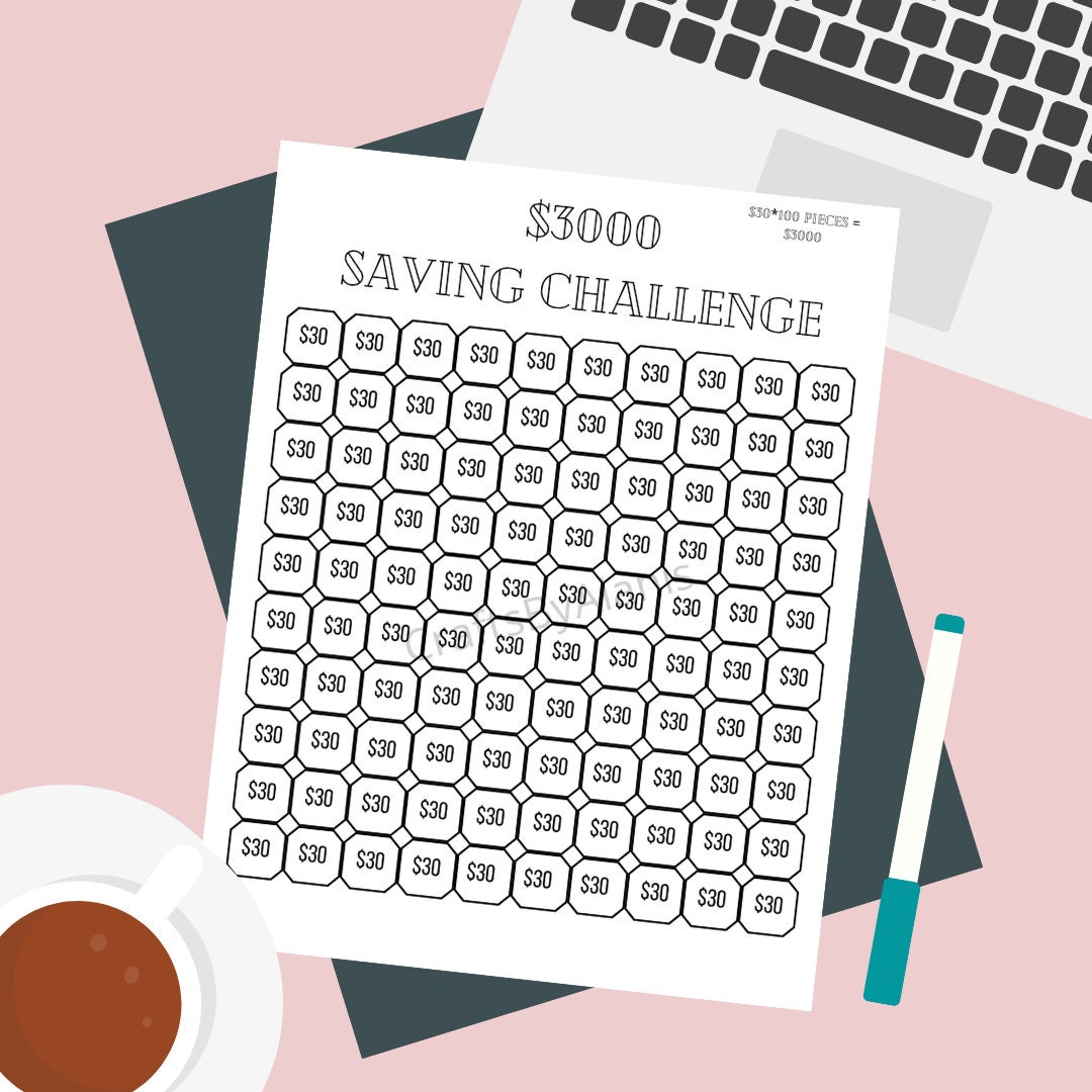3000 Challenge Printable, 3000 Savings Challenge, Savings Tracker ...