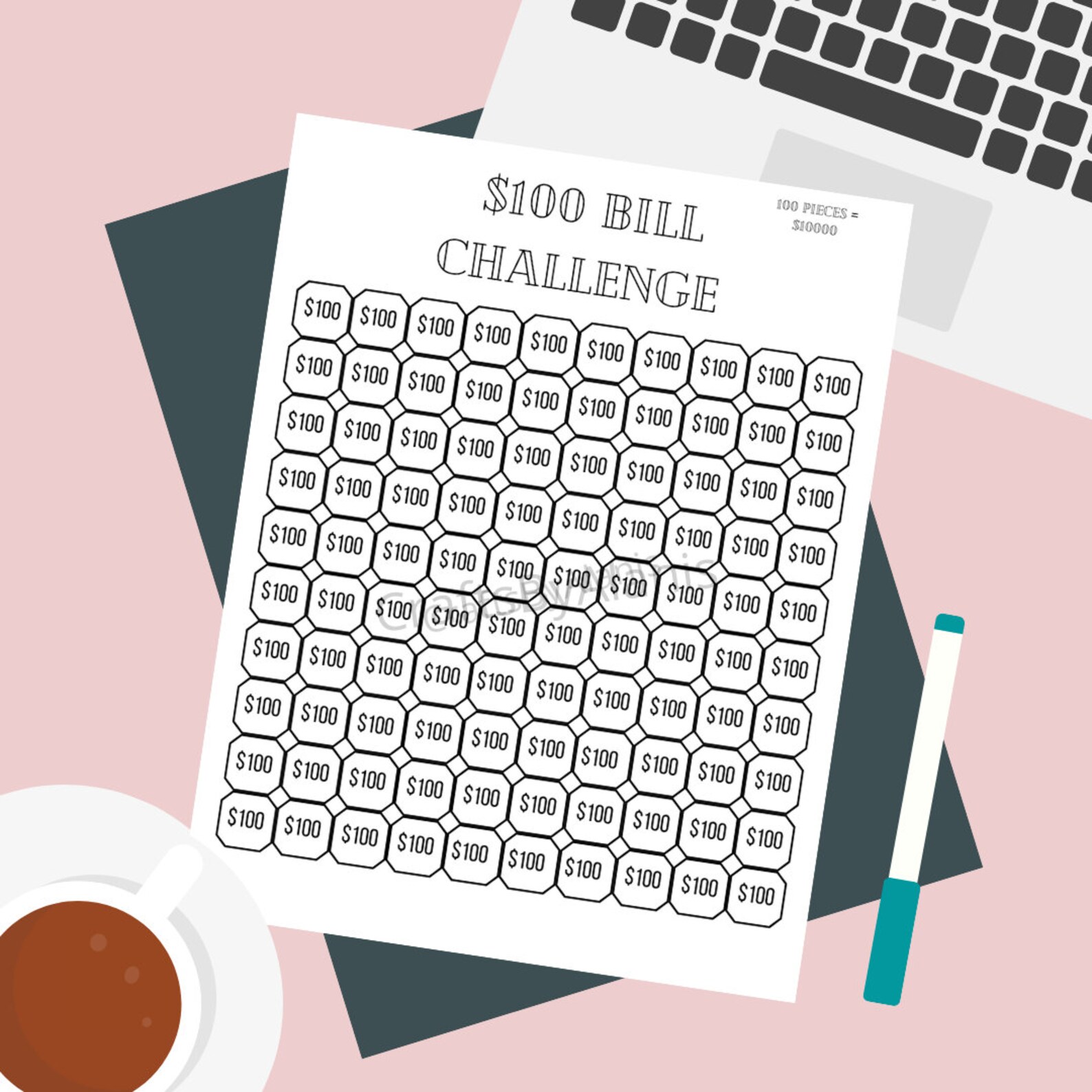 100 Dollar Bill Challenge Printable 10000 Savings Challenge | Etsy