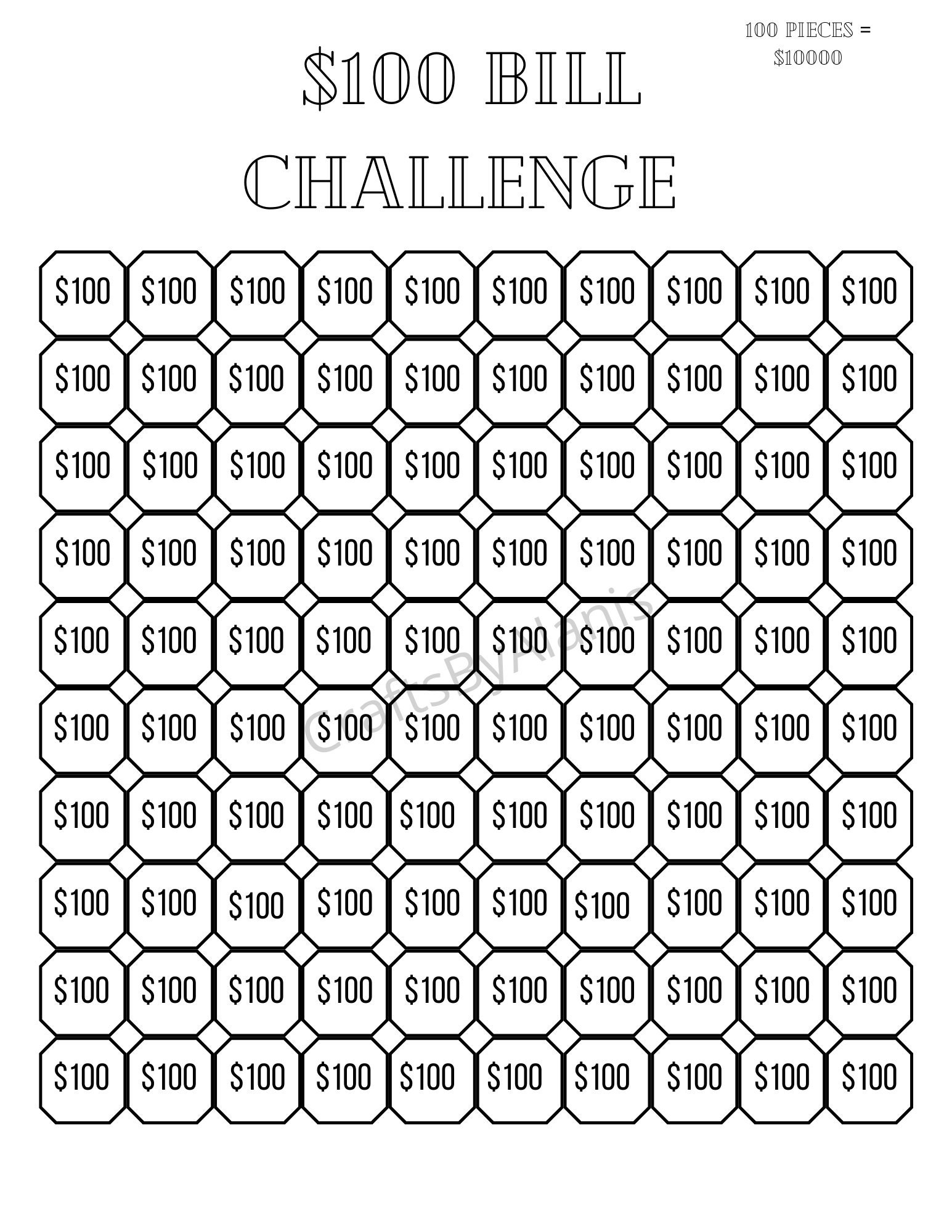 100 Dollar Bill Challenge Printable 10000 Savings Challenge | Etsy