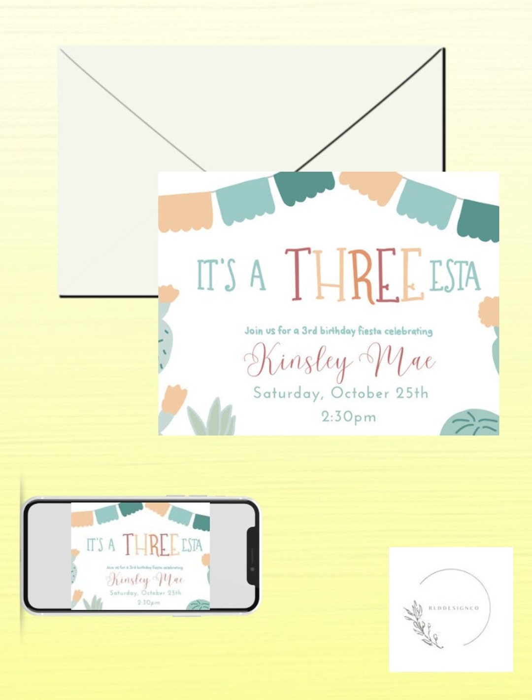 Three Esta Birthday Invitation - Etsy