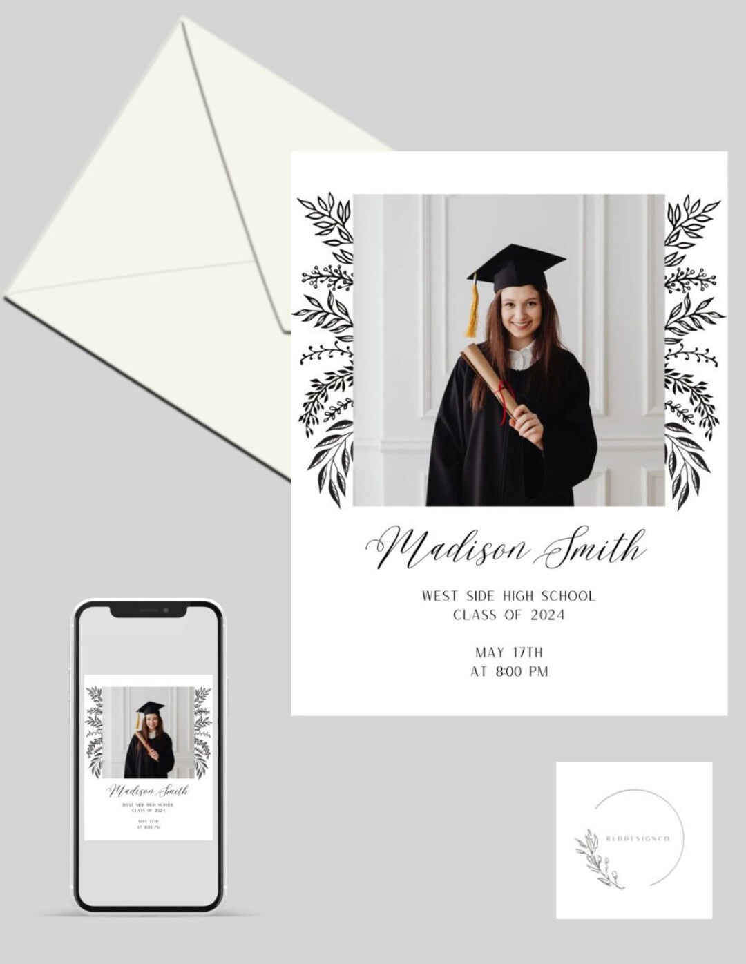 Floral Graduation Invitation text Fully Editable - Etsy
