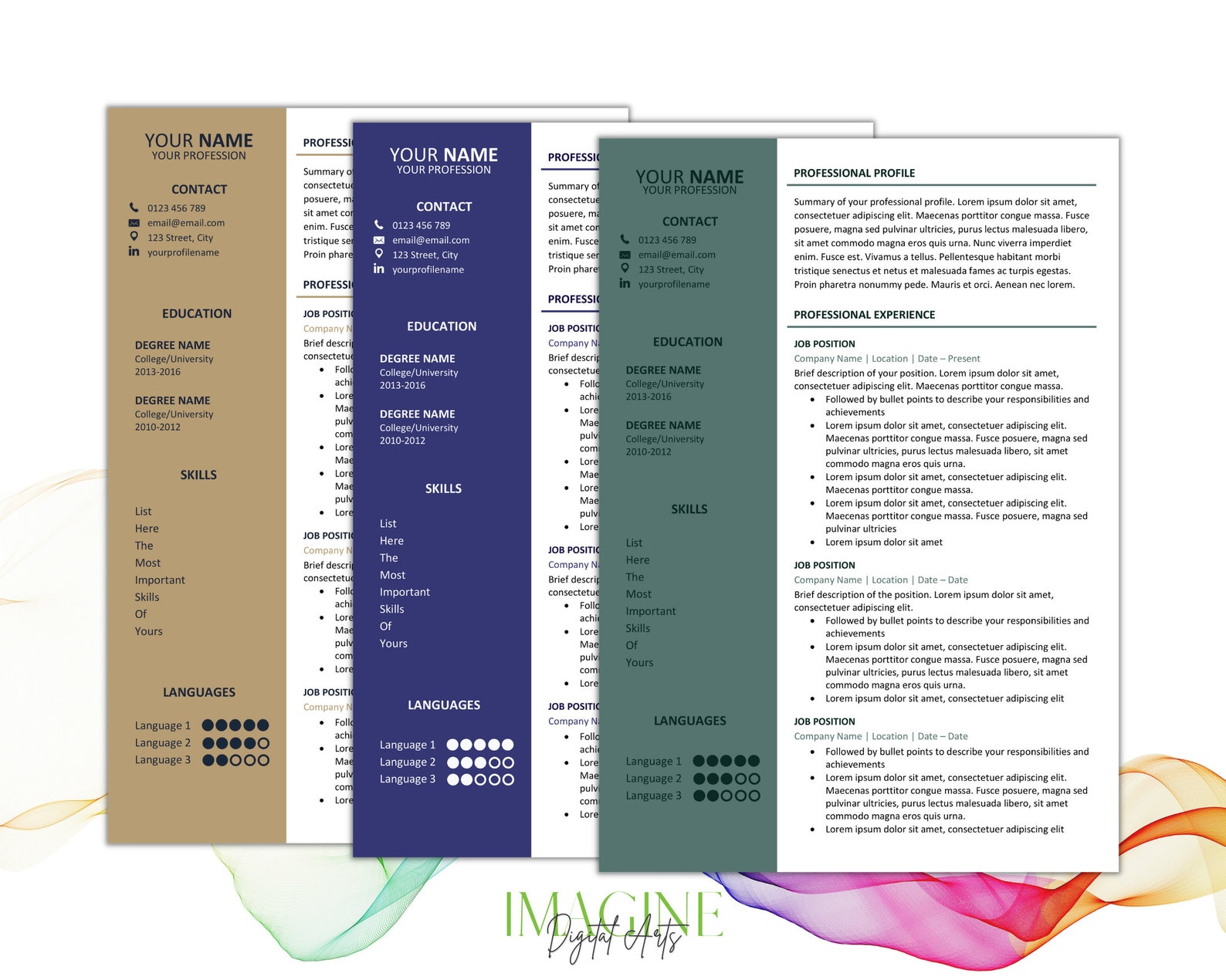 Modern Resume without photo Professional Resume template | Etsy