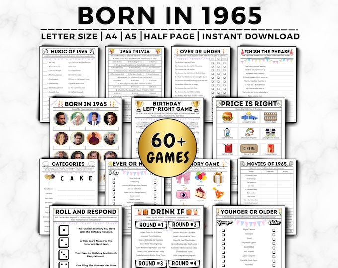 60th Birthday Games Bundle for Her Born in 1965 60th Birthday Party ...