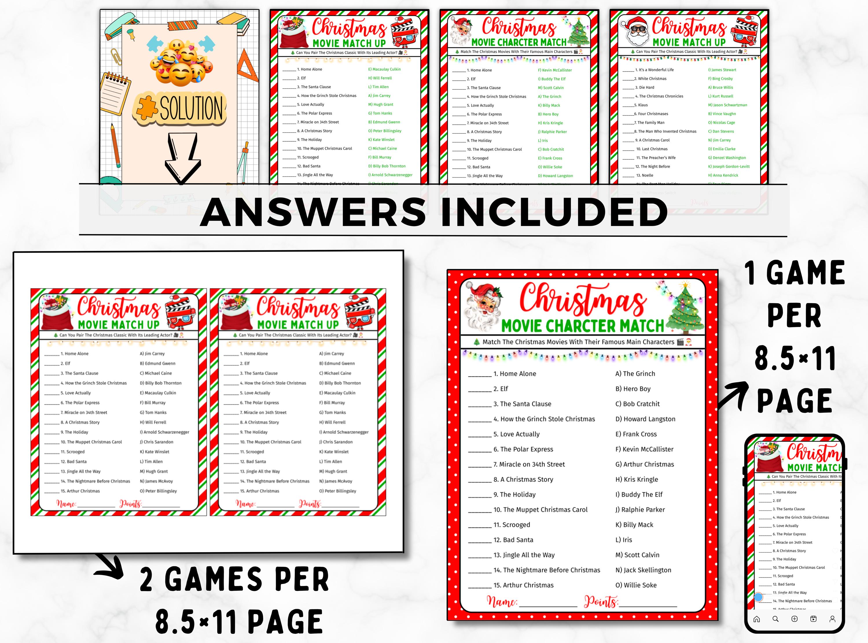 Christmas Movie Match Game, Actors & Christmas Movie Characters ...