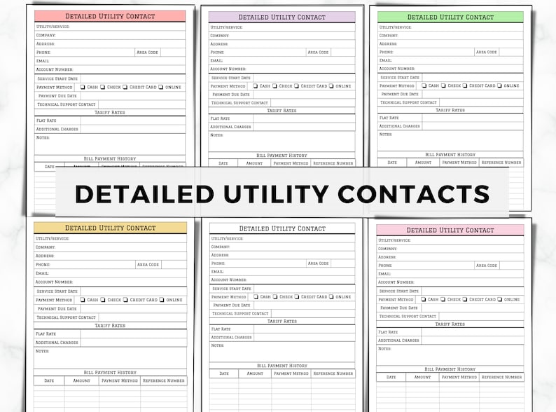 Printable Utility Contacts, Utility Service Address Book, Utility ...