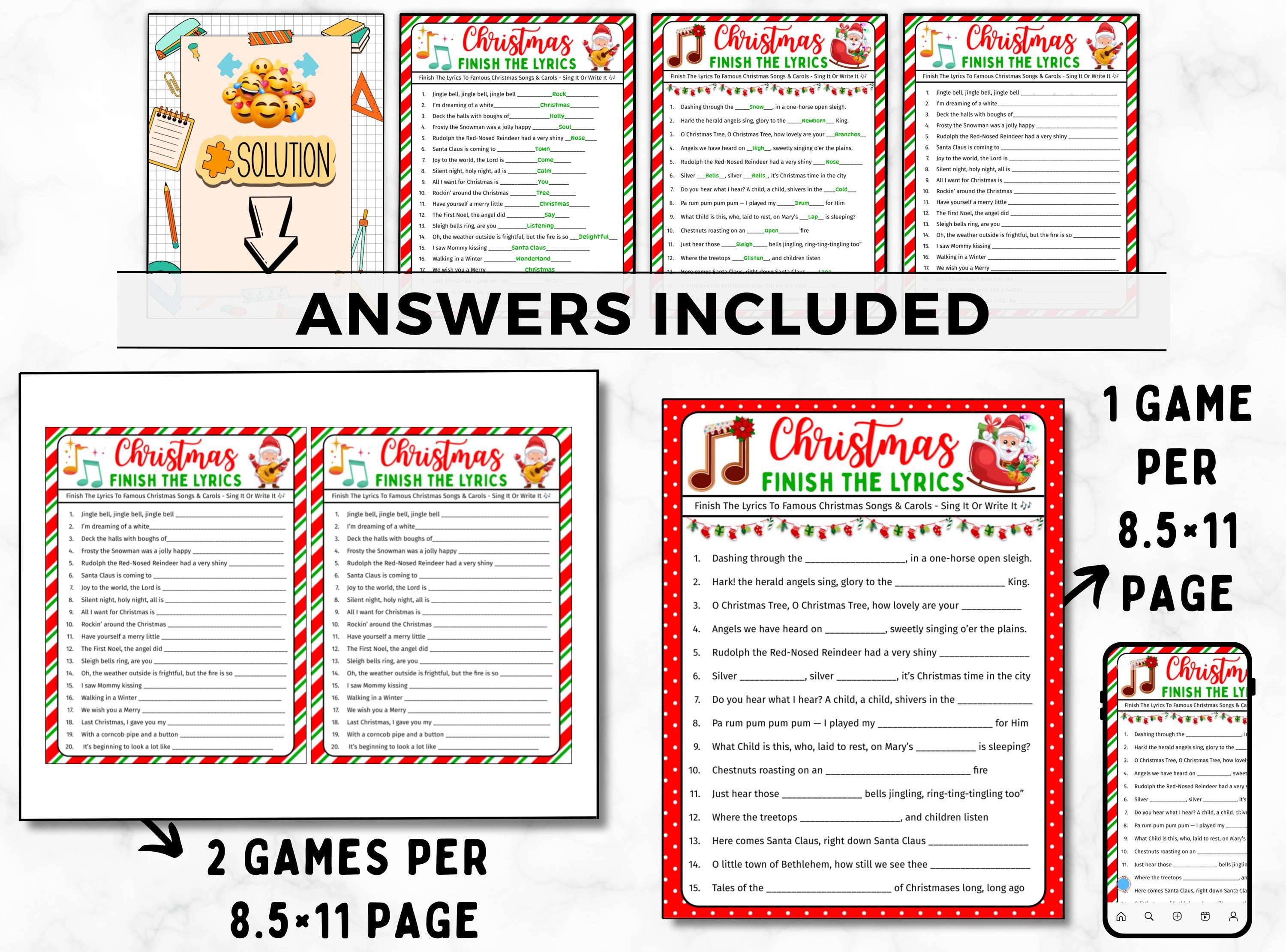 Christmas Finish the Lyrics, Christmas Song Games, Christmas Music ...