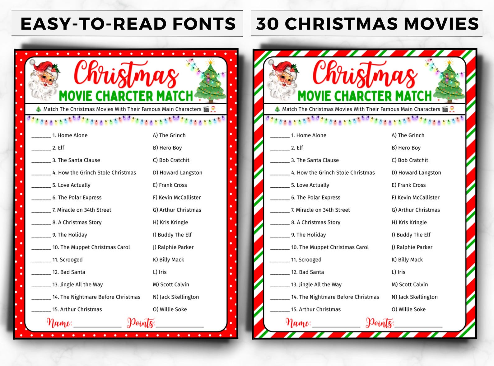 Christmas Movie Match Game, Actors & Christmas Movie Characters ...