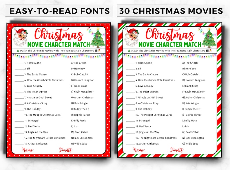 Christmas Movie Match Game, Actors & Christmas Movie Characters ...