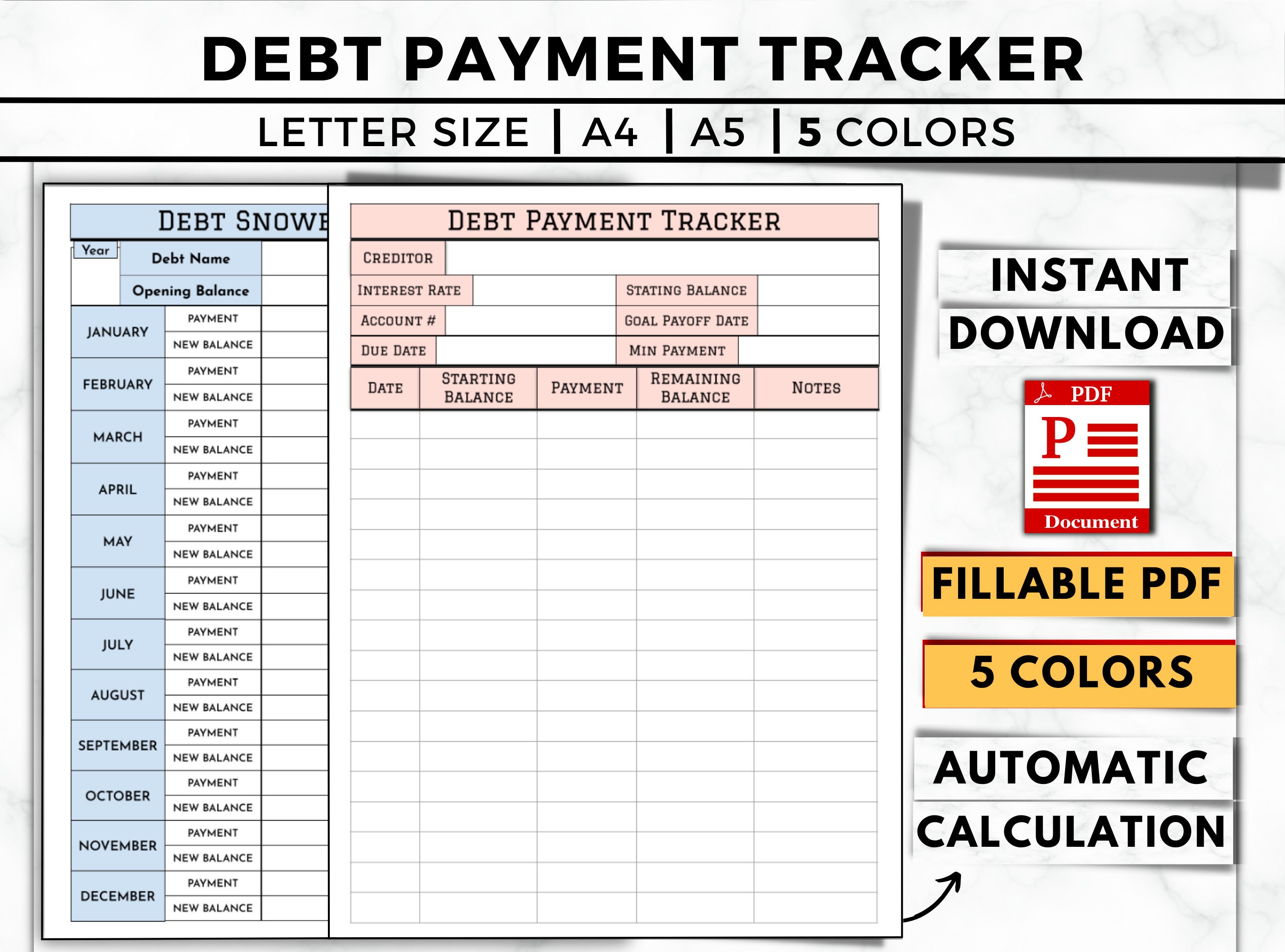 Editable Debt Payment Tracker, Debt Payoff Tracker Printable, Debt ...
