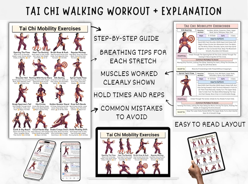 Tai Chi Mobility Exercises Printable, Mobility Workout for Seniors, Tai ...