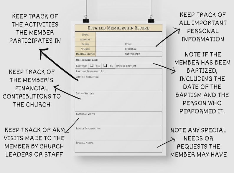 Church Membership Record Book, Pastor Secretary Admin (printable ...