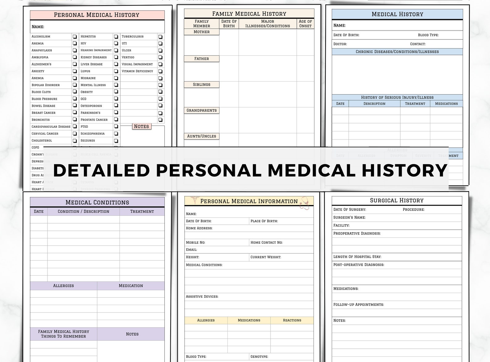 Medical History Form Printable , Family Medical History Template ...