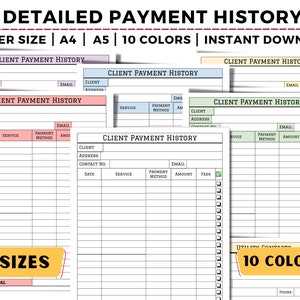 Client Payment Tracker, Printable Client Payment History, Small ...