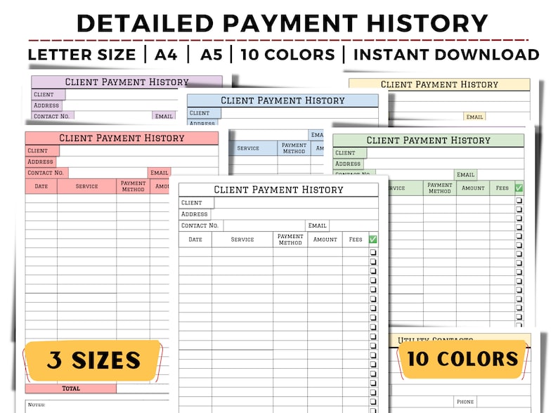 Client Payment Tracker Printable Client Payment History - Etsy UK