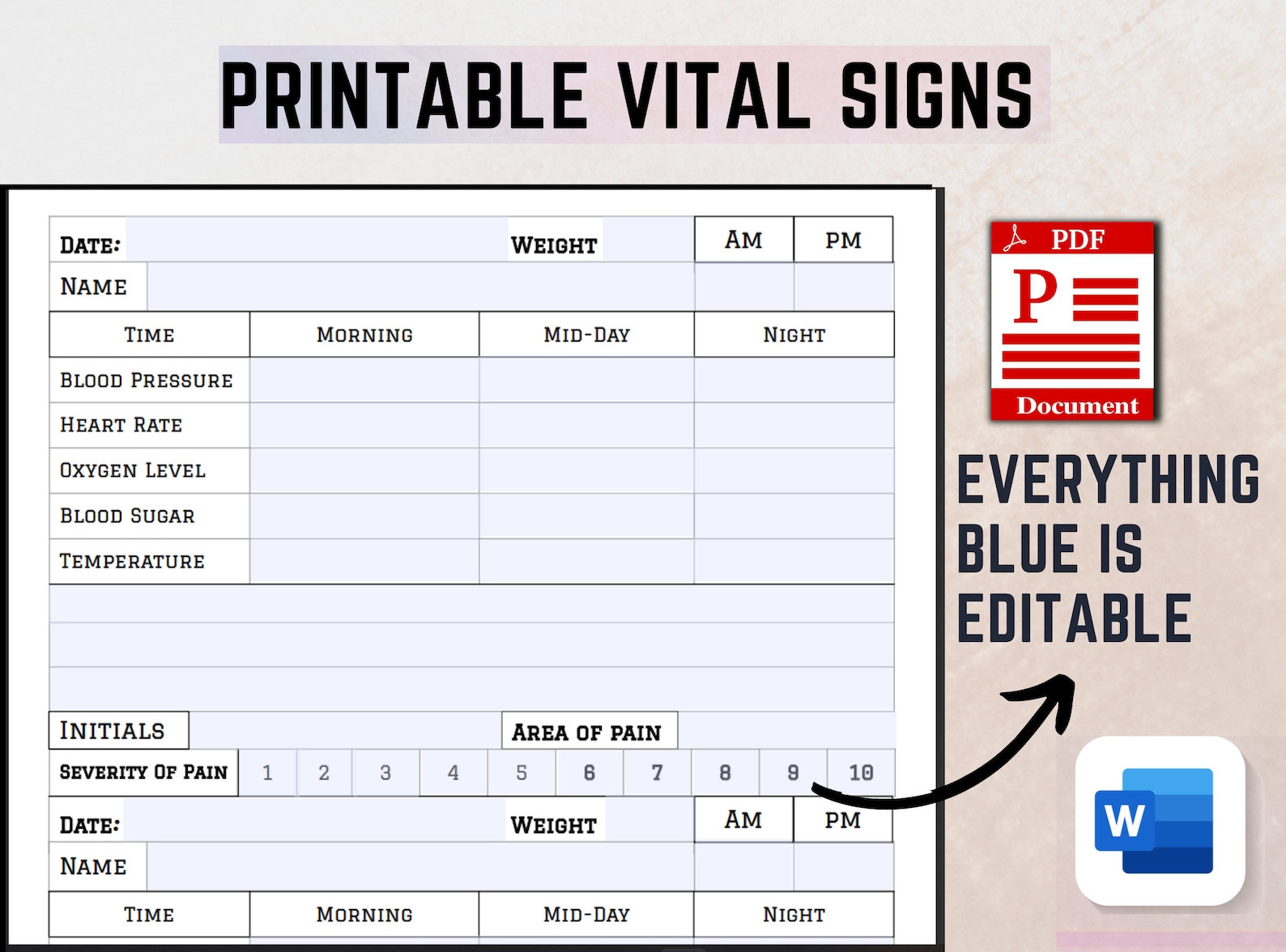 Vital Sign Sheet, Editable Nursing Report (PDF, PNG) - Etsy