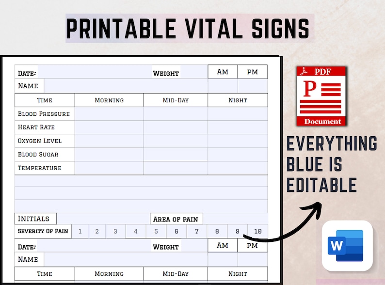Vital Sign Sheet Printable Editable Vital Signs Report Sheet - Etsy
