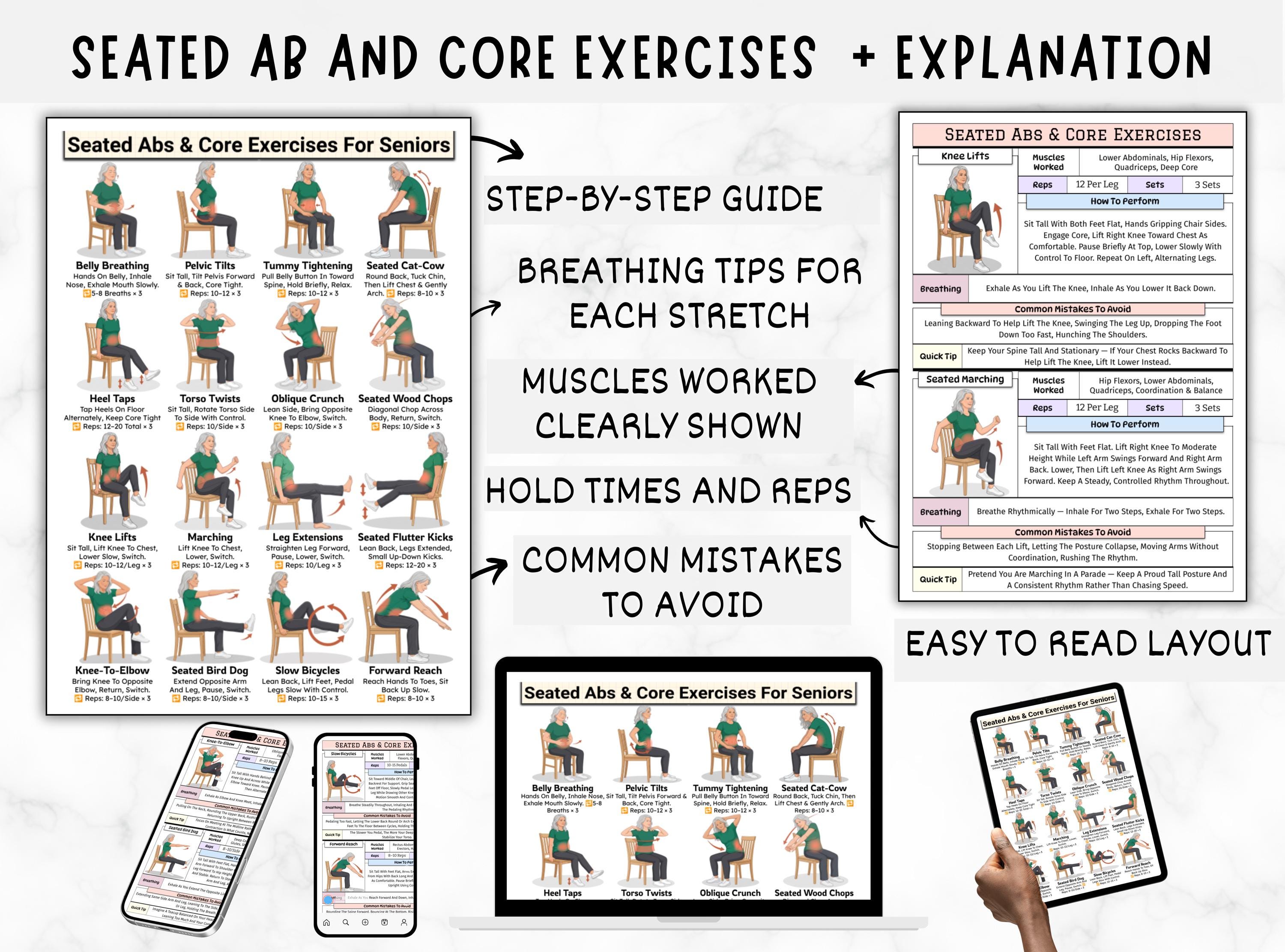 Seated Ab and Core Exercises for Seniors, Gentle Chair Workout ...