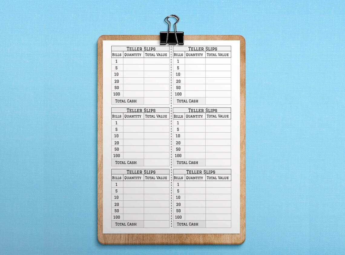 Cash Breakdown Slips Printable Bank Teller Slips Cash - Etsy
