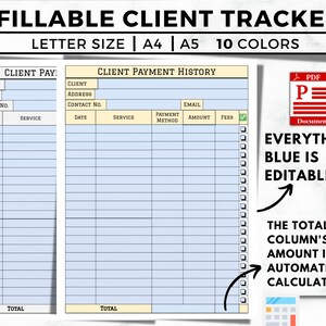 Client Payment Tracker, Printable Client Payment History, Small ...