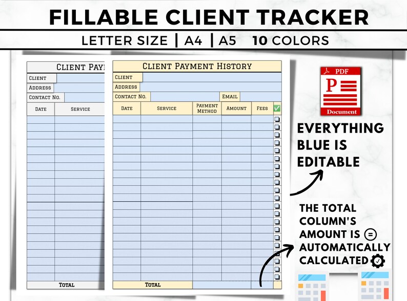 Client Payment Tracker, Printable Business Payment Log (fillable PDF ...