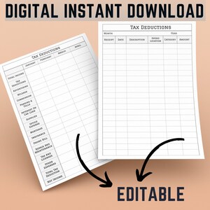 Tax Deduction Tracker Printable, Editable Business Tax Log (PDF) - Etsy