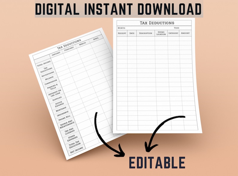 Tax Deduction Tracker Printable, Editable Business Tax Log (PDF) - Etsy