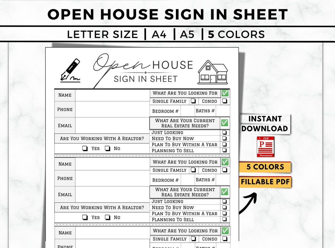 Open House Sign in Sheet, Realtor Open House Flyers and Forms, Real ...