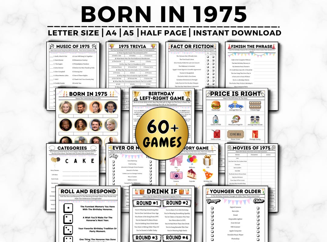 50th Birthday Party Games, Born in 1975, 50th Birthday Games, Born in ...
