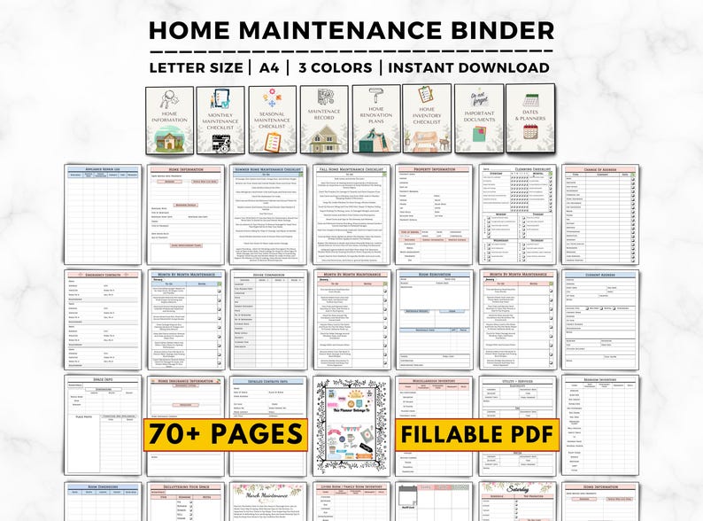Home Maintenance Planner, Home Improvement Planner, Fillable Home ...