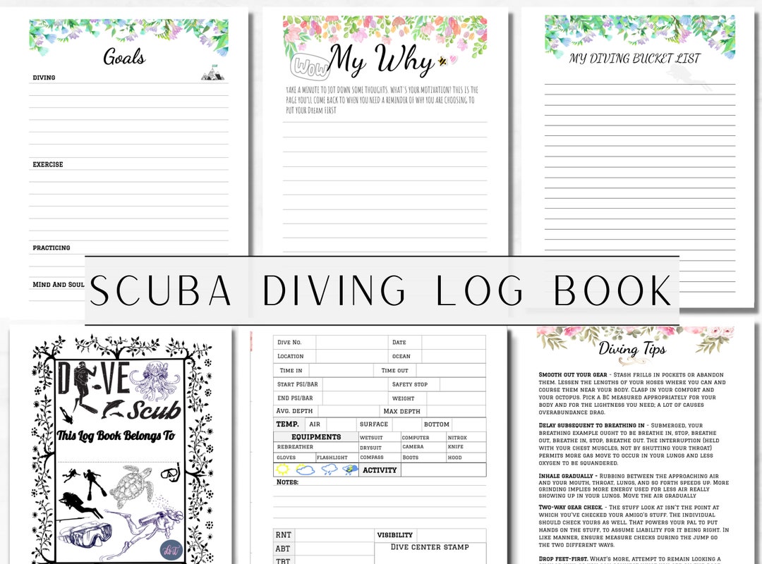 Scuba Diving Log Book Template Printable PDF Download | Diving Journal ...