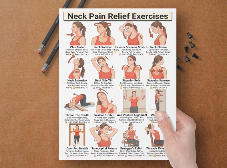 Neck Pain Relief Exercises, Neck Tension Stretches, Tech Neck Posture ...