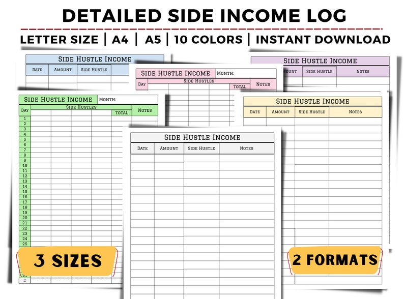 Side Hustle Income Tracker Printable Passive Income Tracker - Etsy