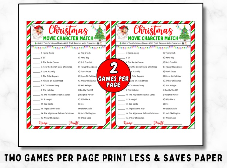 Christmas Movie Match Game, Actors & Christmas Movie Characters ...