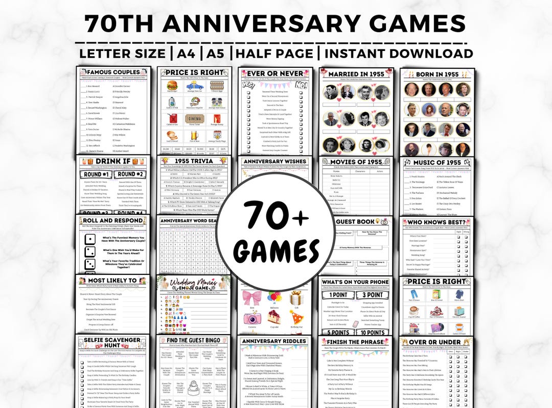 70th Anniversary Games, Married in 1955 Games, 70th Anniversary Party ...