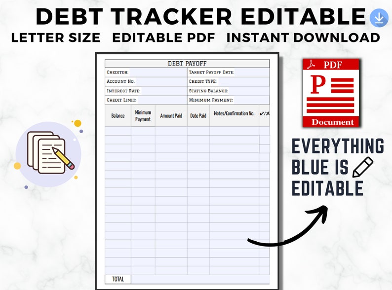 Debt Payment Tracker Printable Editable Debt Payoff Log - Etsy