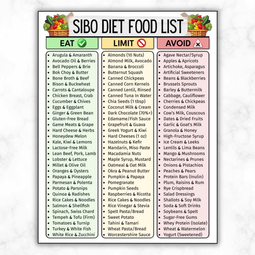 SIBO Diet Food List, Printable Low FODMAP Food Chart, Gut-friendly, IBS ...