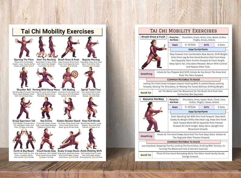 Tai Chi Mobility Exercises Printable, Mobility Workout for Seniors, Tai ...