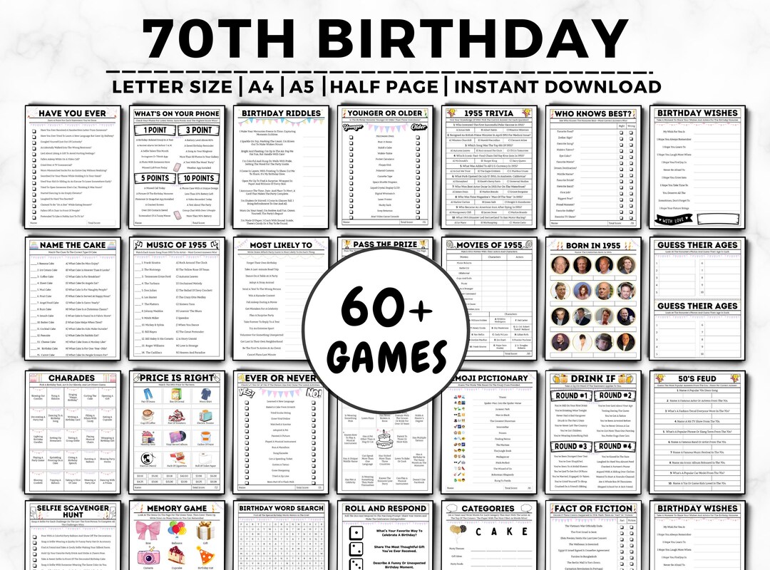 70th Birthday Party Games, Born in 1955, 70th Birthday Games, Born in ...