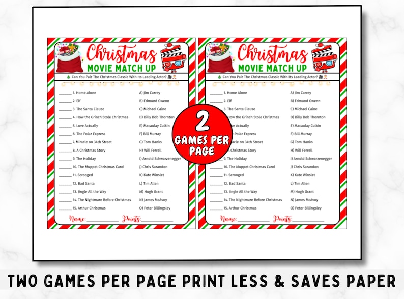 Christmas Movie Match Game, Actors & Christmas Movie Characters ...