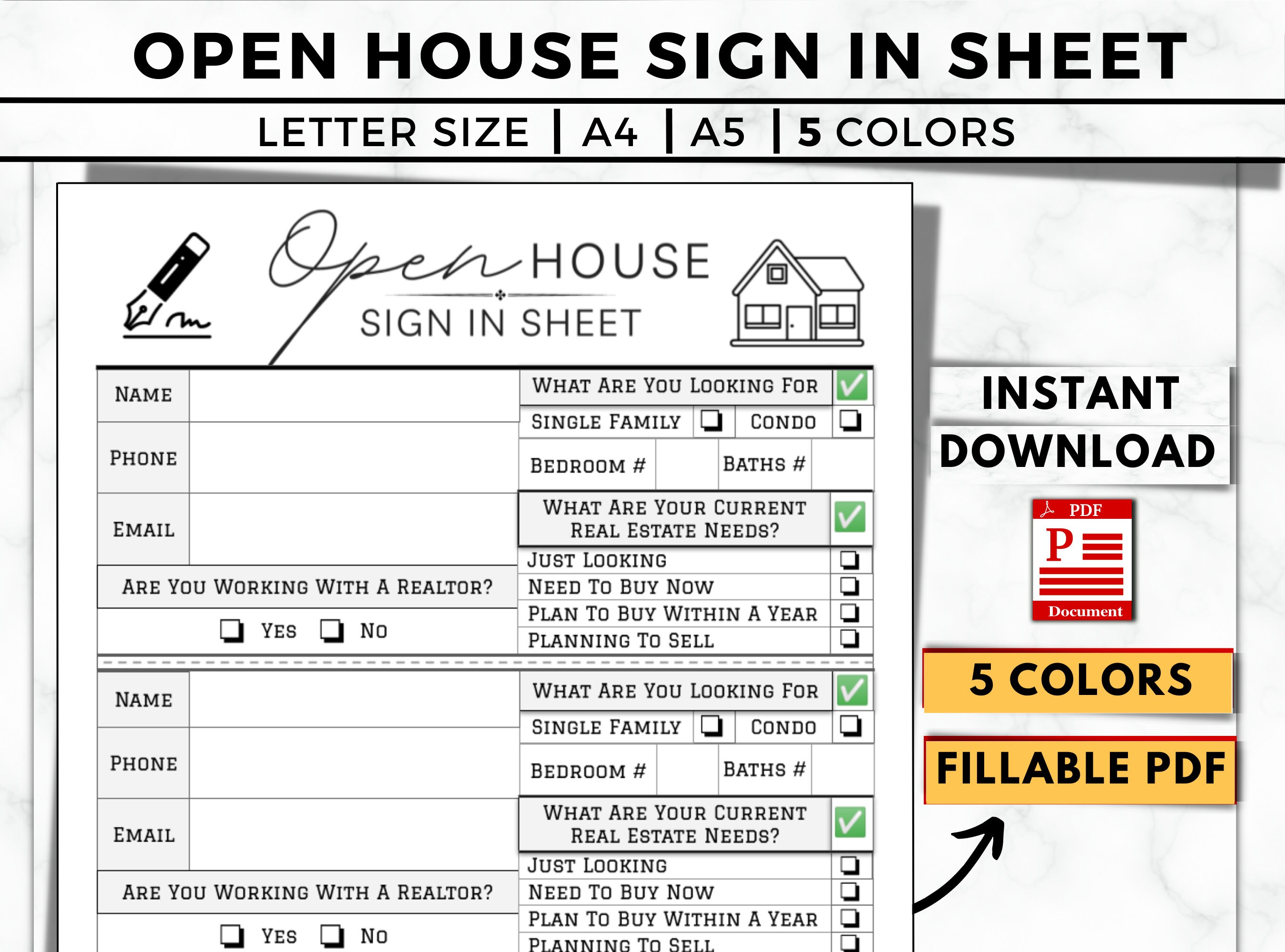 Open House Sign in Sheet Realtor Open House Flyers and Forms - Etsy