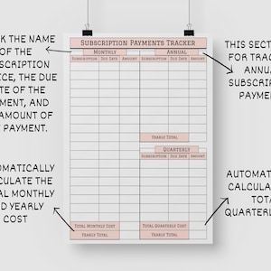 Subscription Tracker Printable, Editable Subscriptions Log, Membership ...